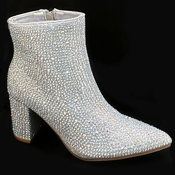 Shoes | New Women Sparkle Silver Rhinestone Blingy Pointed Toe Ankle ...